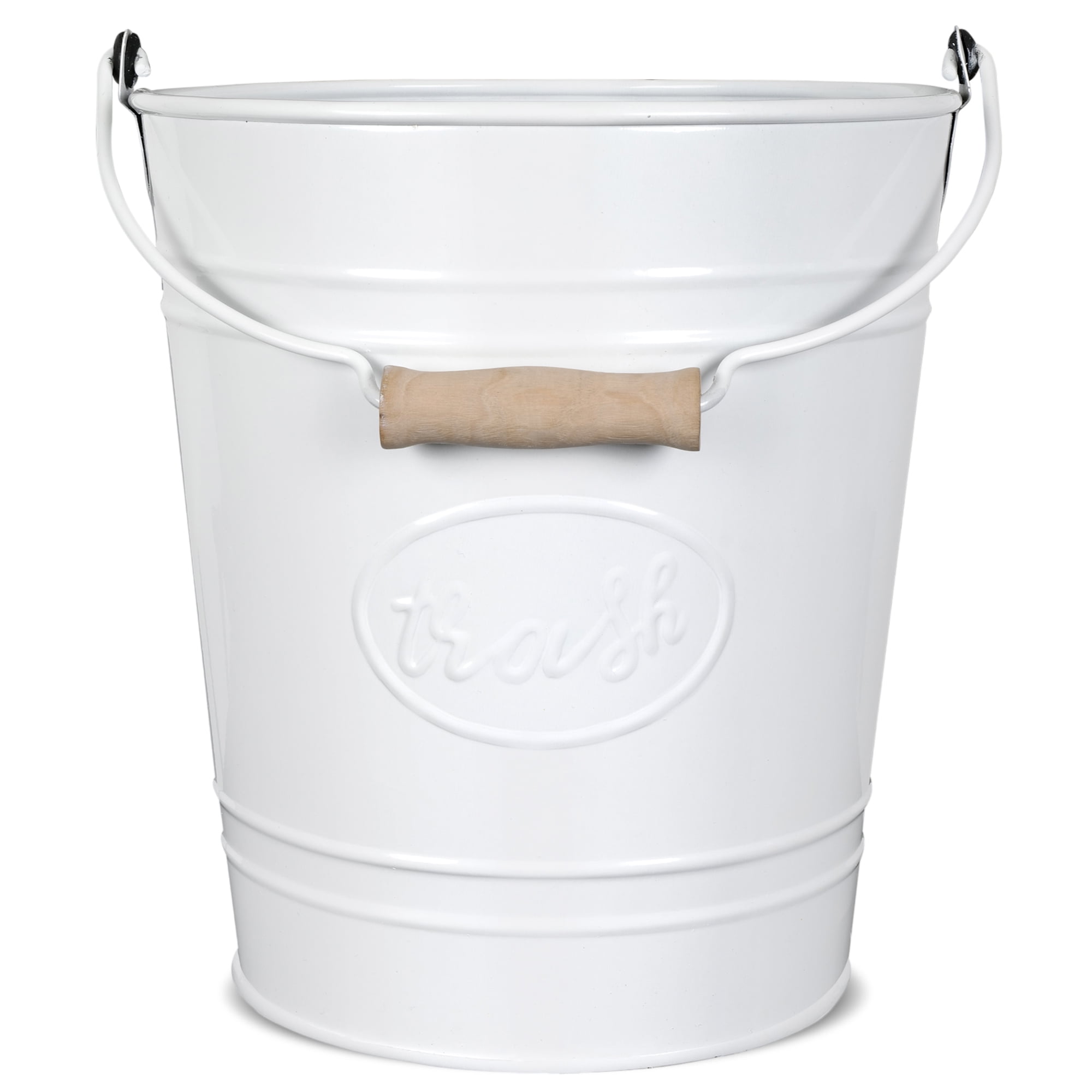 Autumn Alley Farmhouse White Metal Trash Can Pail Rustic Bathroom ...