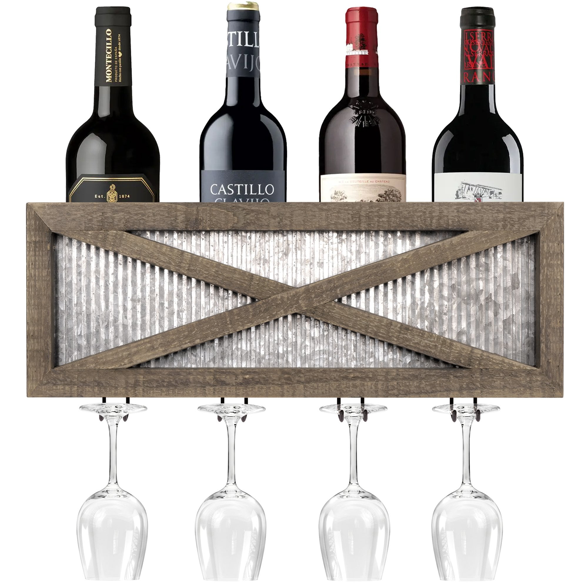 Autumn Alley Wood Rustic Farmhouse Wine Rack, Wine Glass Shelf– Rustic ...