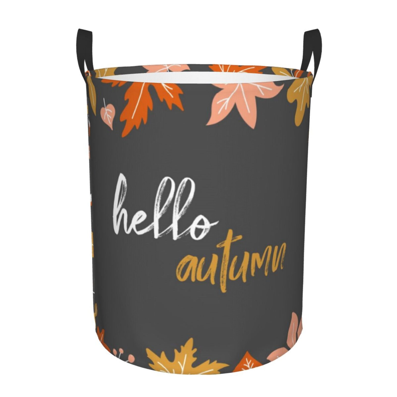Autumn And Fall Leaves Round Laundry Basket, Laundry Hamper with Handle ...