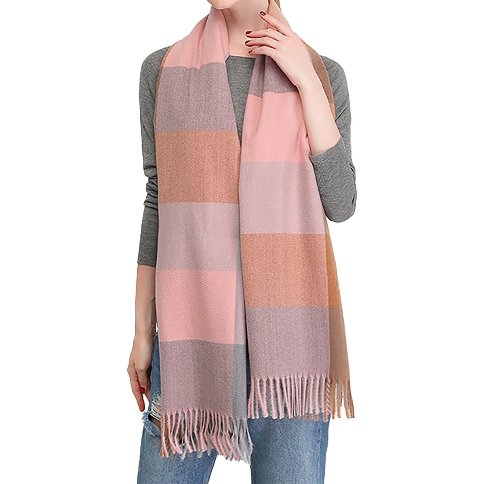 Autumn And Winter New Imitation Color Blocked Plaid Scarf Long Warm ...