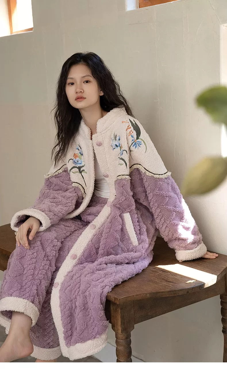 Autumn And Winter Pajamas Woman Pajamas Flannel Long Thick Flannel ...