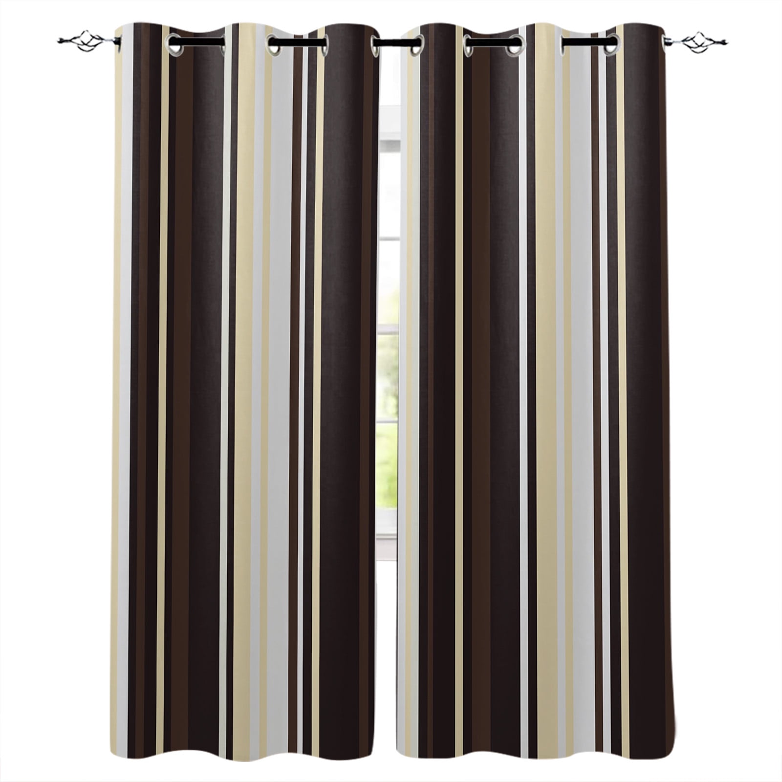 Autumn And Winter Stripes Simple Brown Window Curtain Made Finished ...