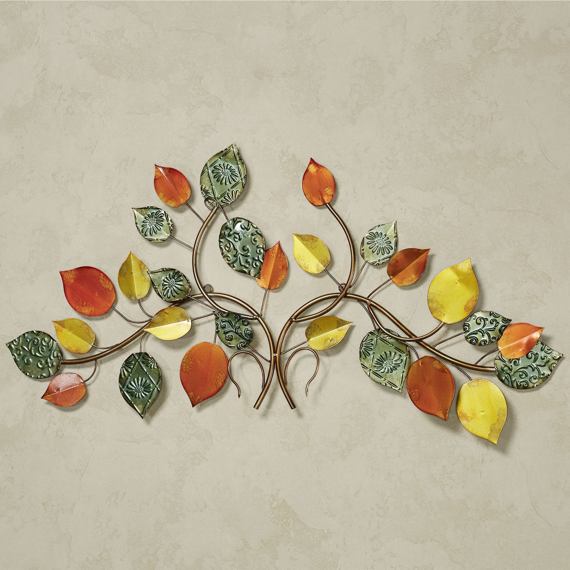 Autumn Array Leaves Hand Dyed Metal Wall Topper Russet, Moss and Dark ...
