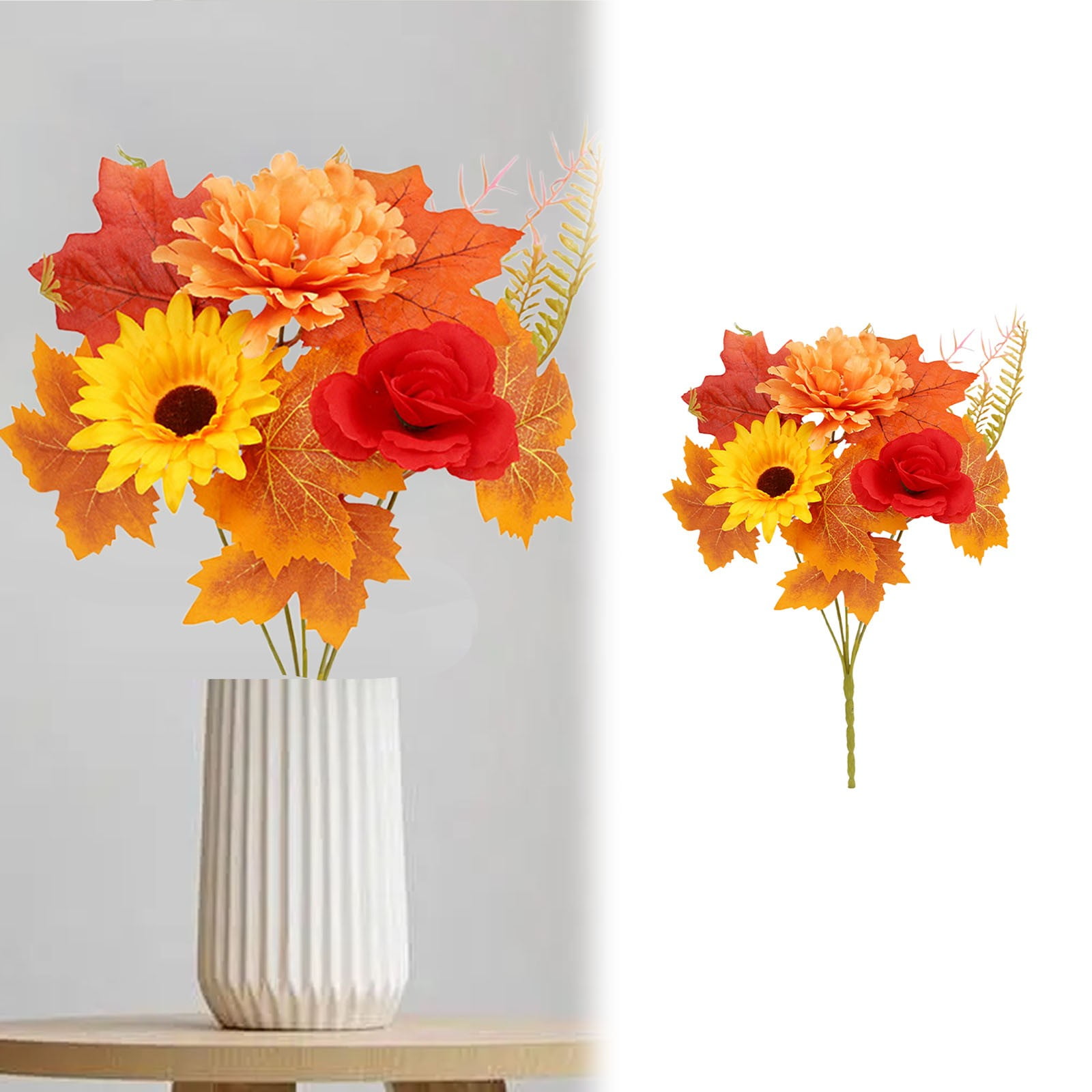 Autumn Artificial Flower Bouquet,Roses and Pumpkins Realistic Fall ...