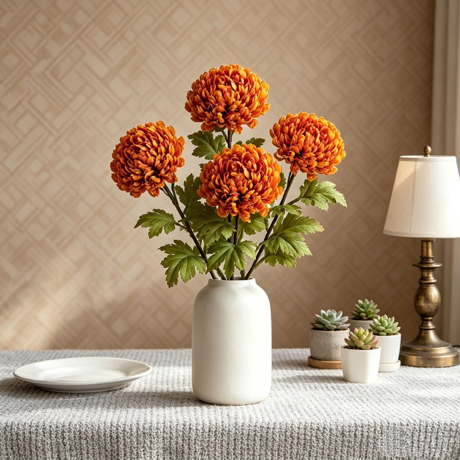 Autumn Artificial Marigold Bouquet - Thanksgiving Floral Vase Decor ...