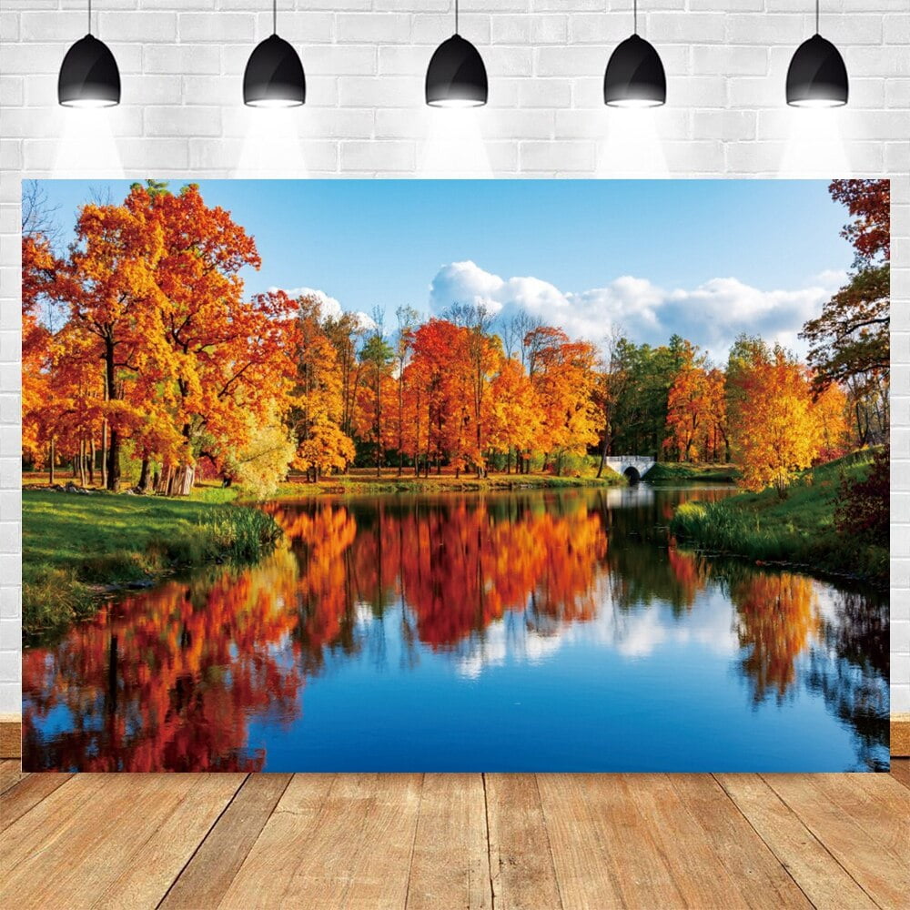 Autumn Backdrop Fall Forest Nature Scene Maple Leaves Farm Barn ...