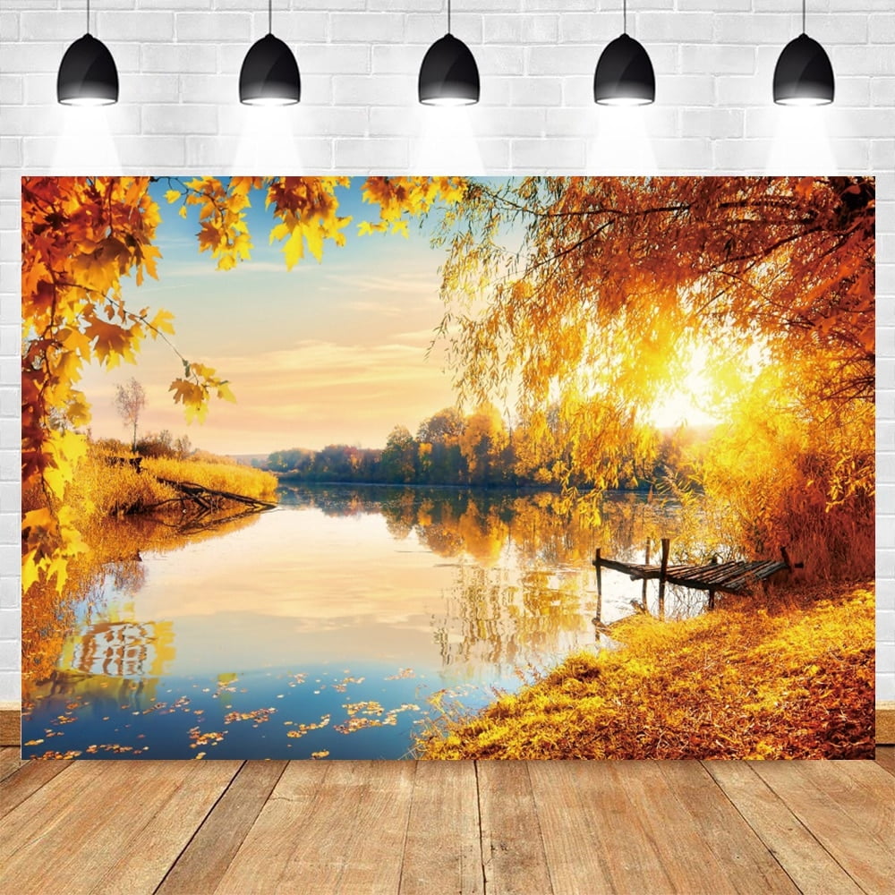 Autumn Backdrop Fall Forest Nature Scene Maple Leaves Farm Barn ...