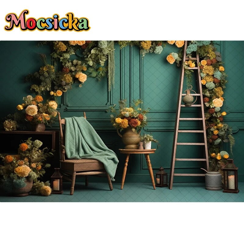 Autumn Backdrop Green Wall Maple Leaves Floral Decor Baby Shower ...