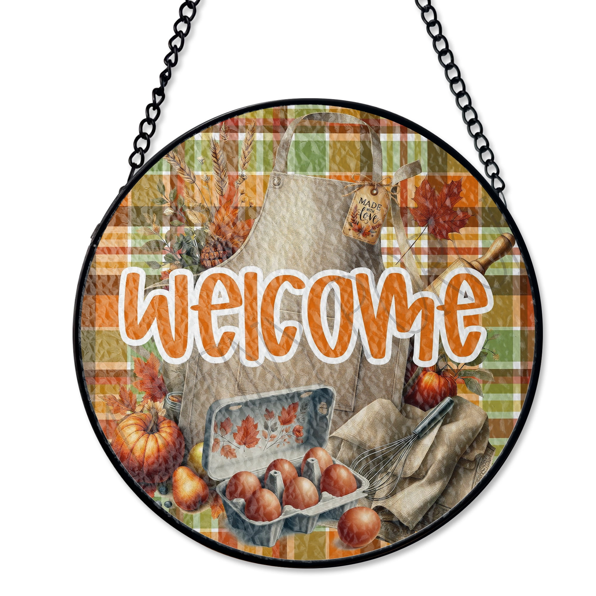 Autumn Baking Farmhouse Fall Stained Glass Suncatcher UV Printed Glass ...