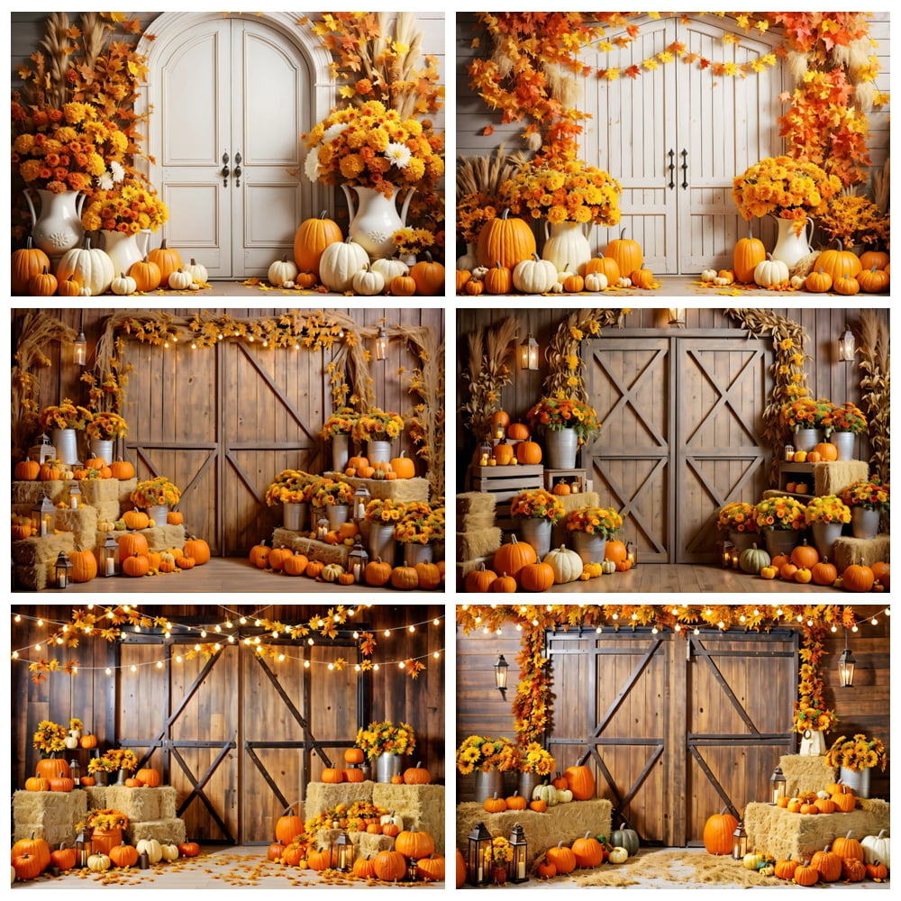 Autumn Barn Backdrop for Photography Farm Wooden Door Fall Pumpkin ...