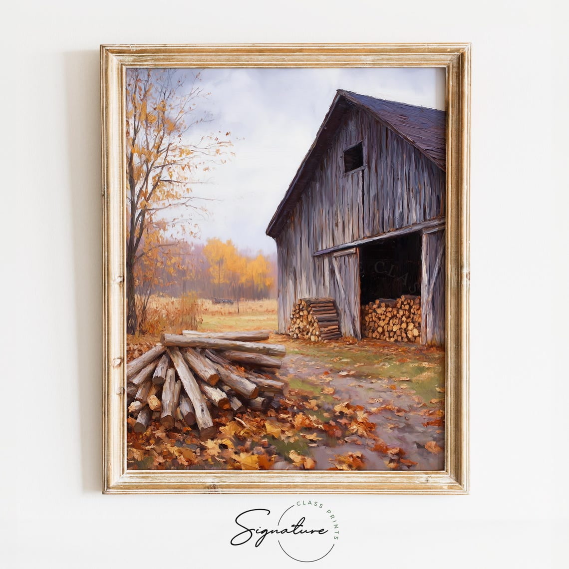 Autumn Barn With Firewood Stacks, Rustic Farmhouse Scene, Earthy ...