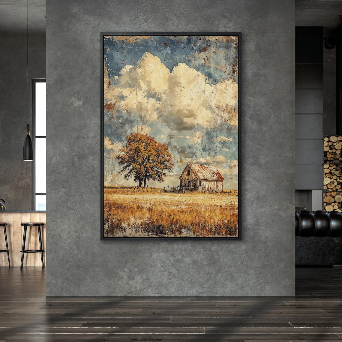 Autumn Barn Scene, Poster, Vintage Barn Art, Rustic Countryside ...