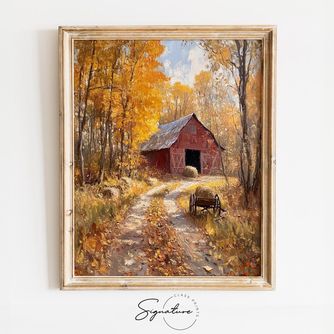 Autumn Barnyard Landscape Art, Sunlit Red Barn Poster, Rustic Fall ...