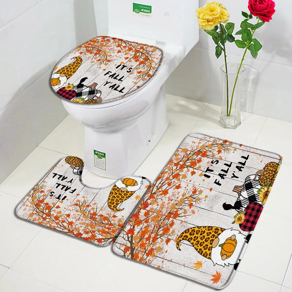 Autumn Bath Mat Set Maple Tree Farm Pumpkin Sunflower Fall Thanksgiving ...