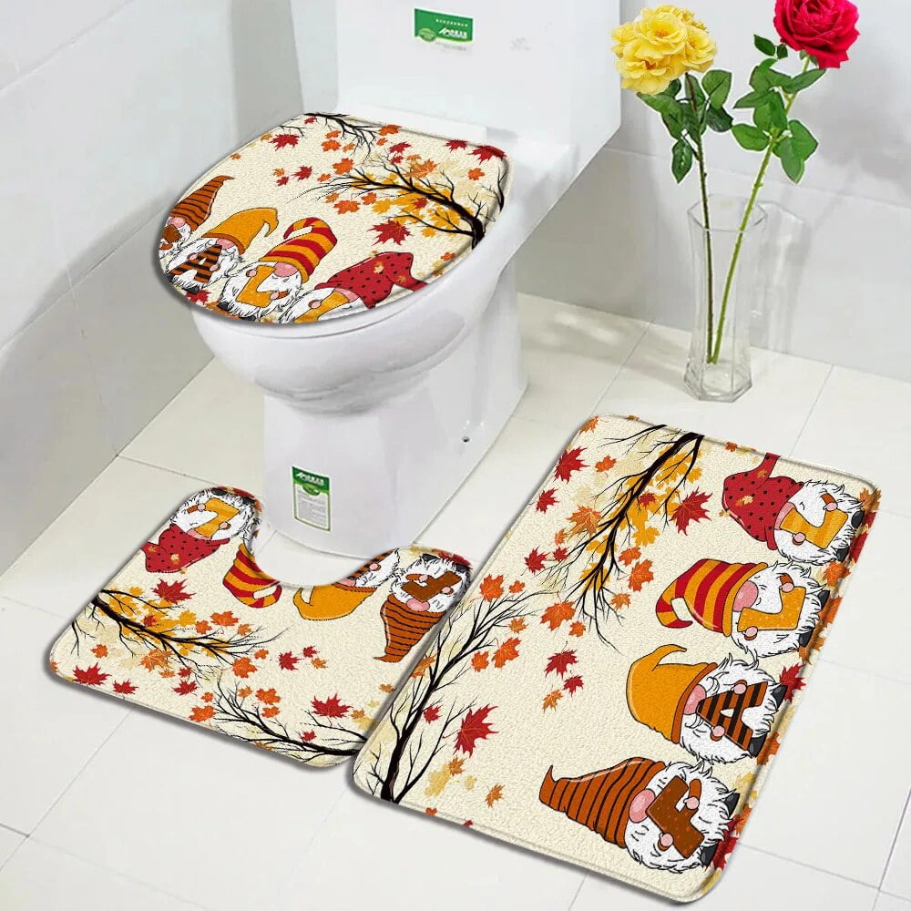 Autumn Bath Mat Set Maple Tree Farm Pumpkin Sunflower Fall Thanksgiving ...