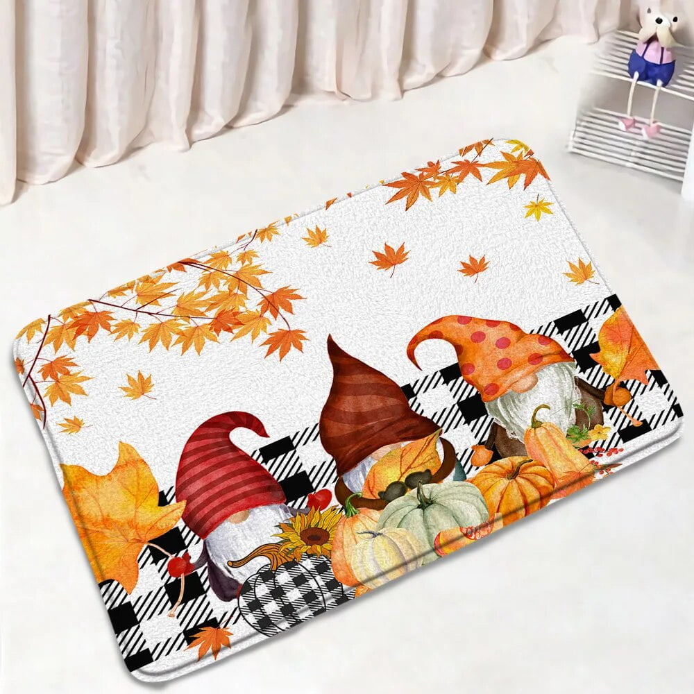 Autumn Bath Mat Set Maple Tree Farm Pumpkin Sunflower Fall Thanksgiving ...