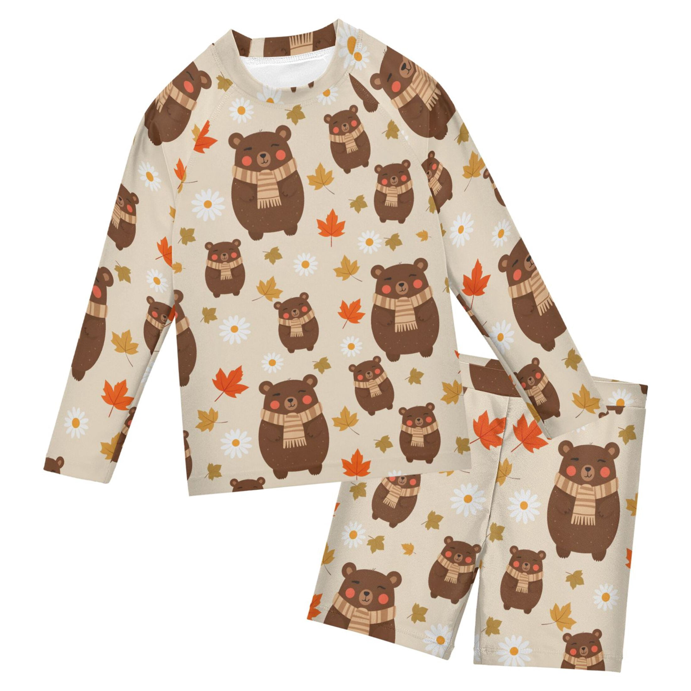Autumn Bear Pattern Boys' Bathing Suit UPF 50+ Boys' Rash Guard Sets ...