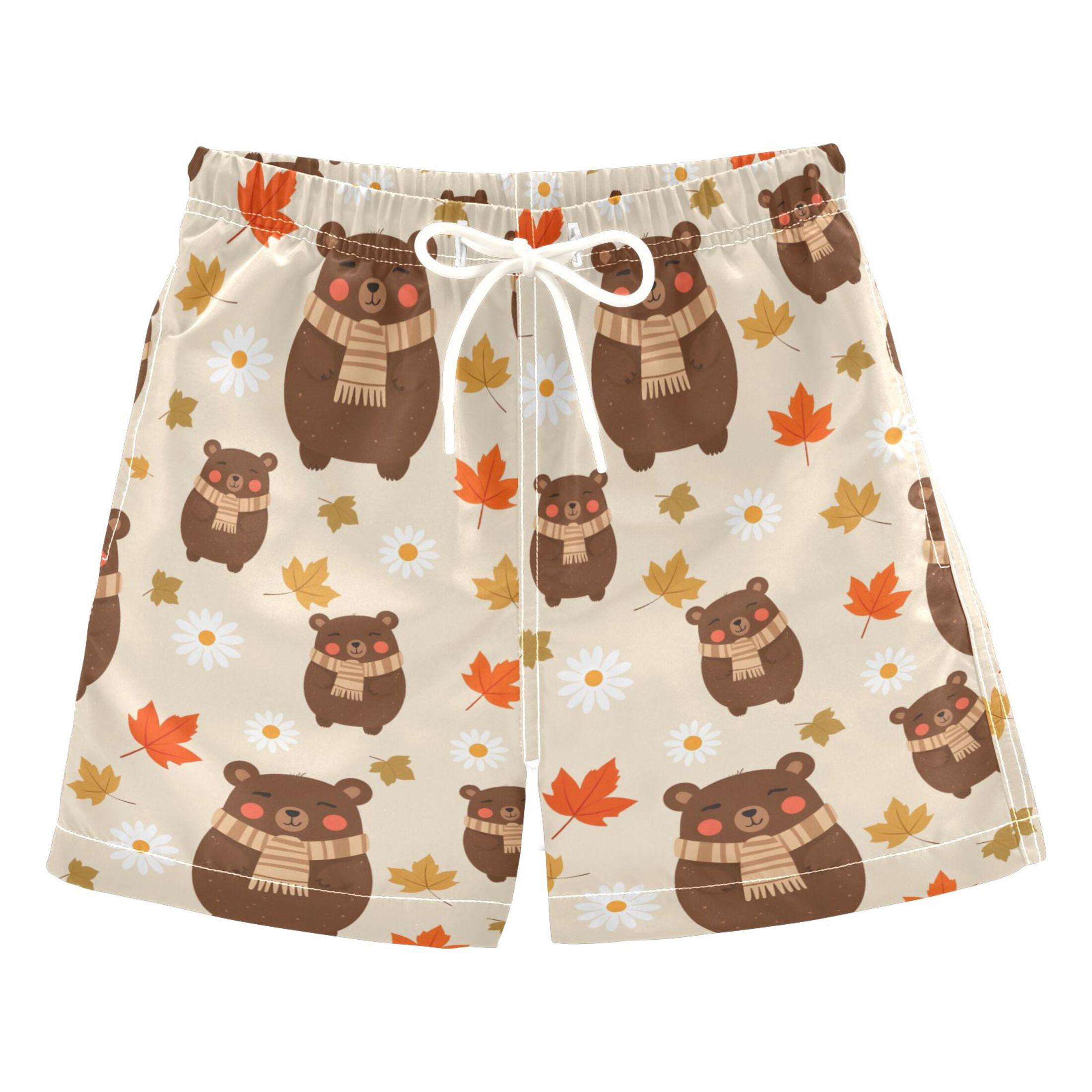 Autumn Bear Pattern Swim Trunks Quick Dry Beach Pool Board Shorts ...