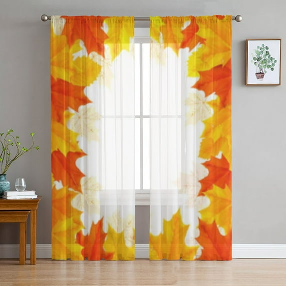 Autumn Beauty Leaves Yellow Sunshine Window Curtains Living Room Tulle ...