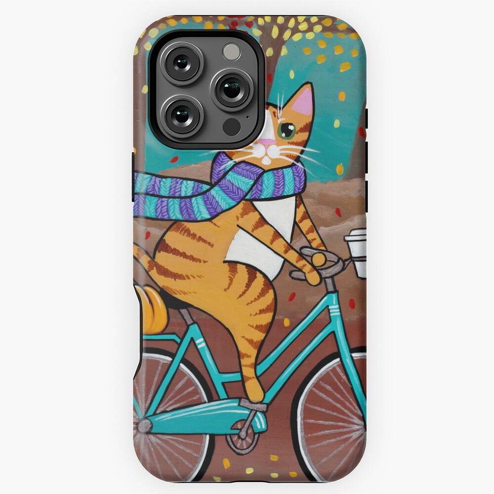 Autumn Bicycle Ride Ginger Cat Phone Case for iPhone 16 15 14 13 12 11 ...
