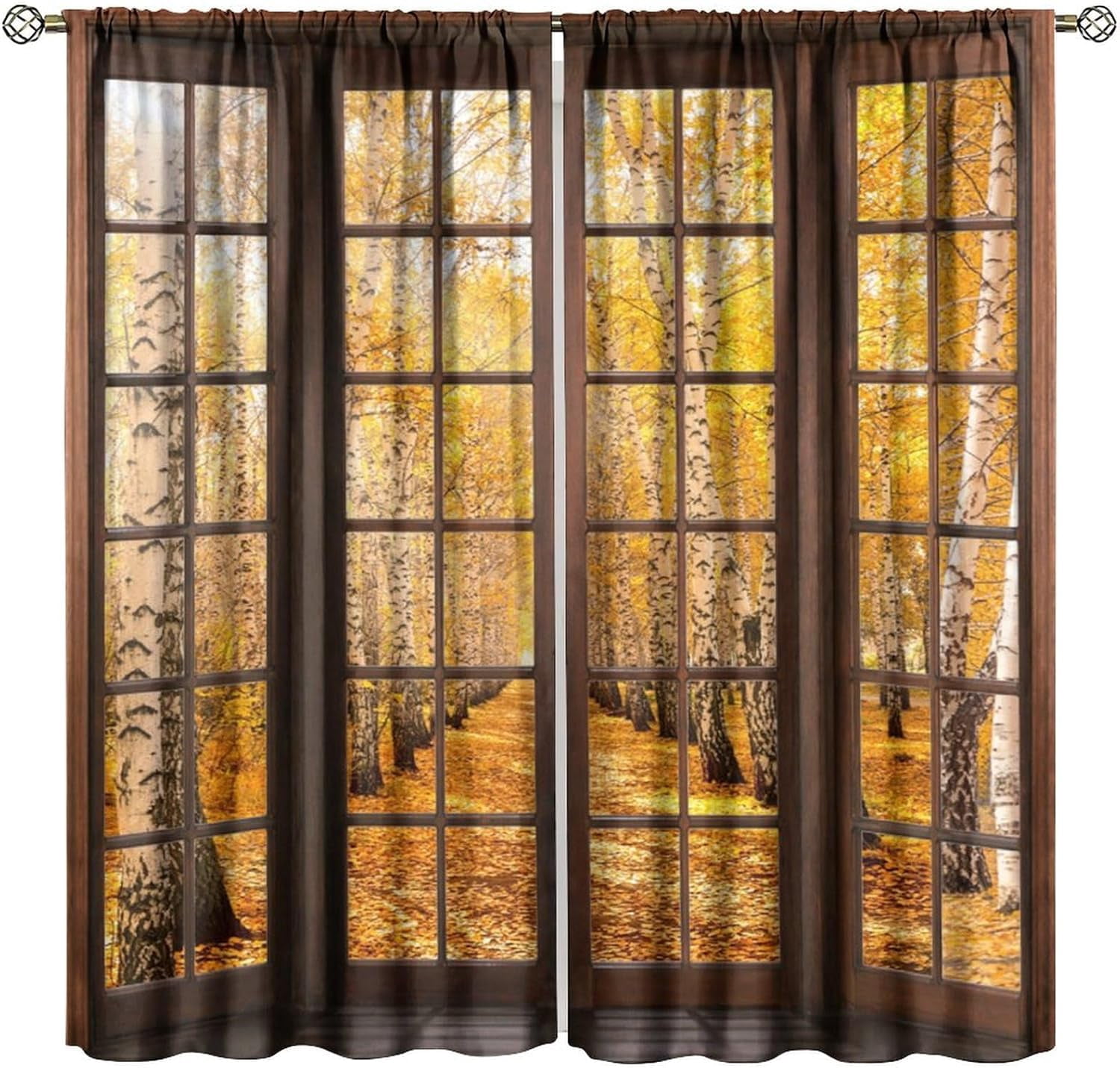 Autumn Birch Grove Blackout Curtains, Yellow Leaf Forest Pattern Window ...