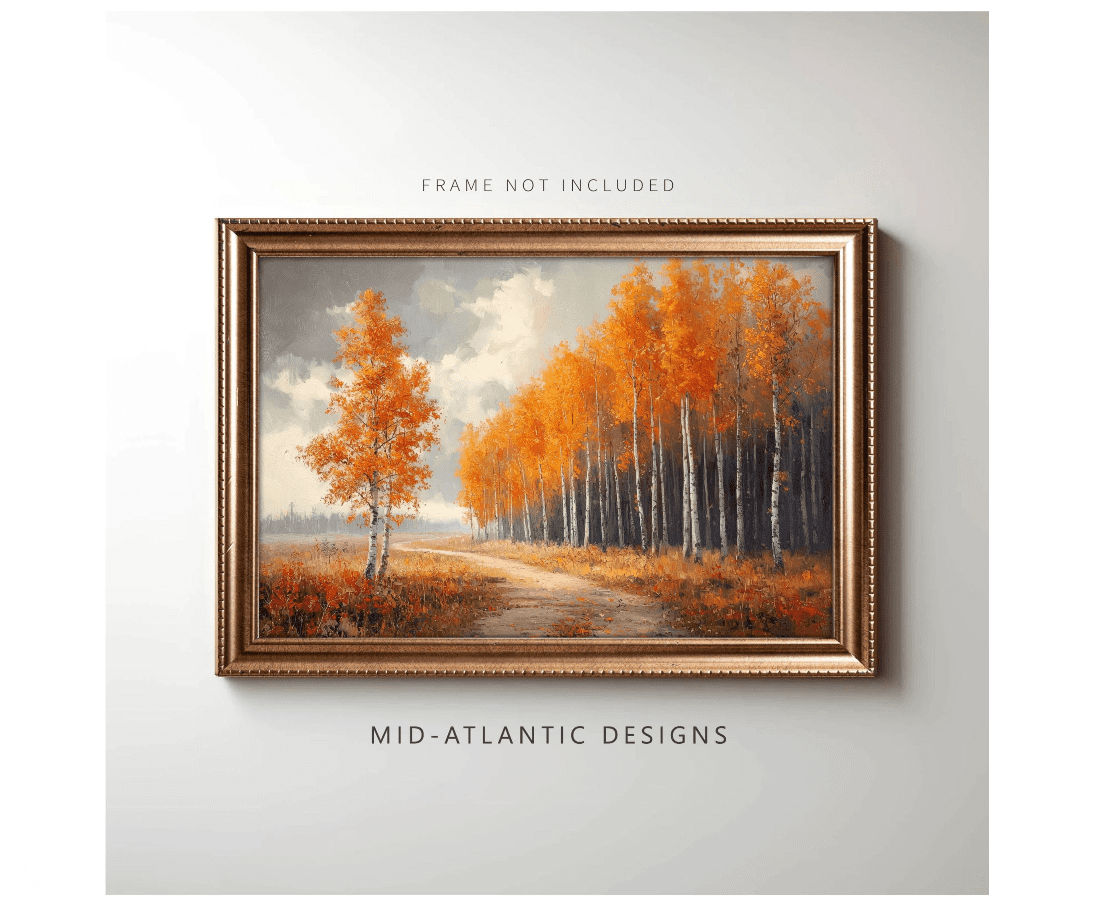 Autumn Birch Path Or Poster Fall Landscape Wall Art Rustic Nature Decor ...