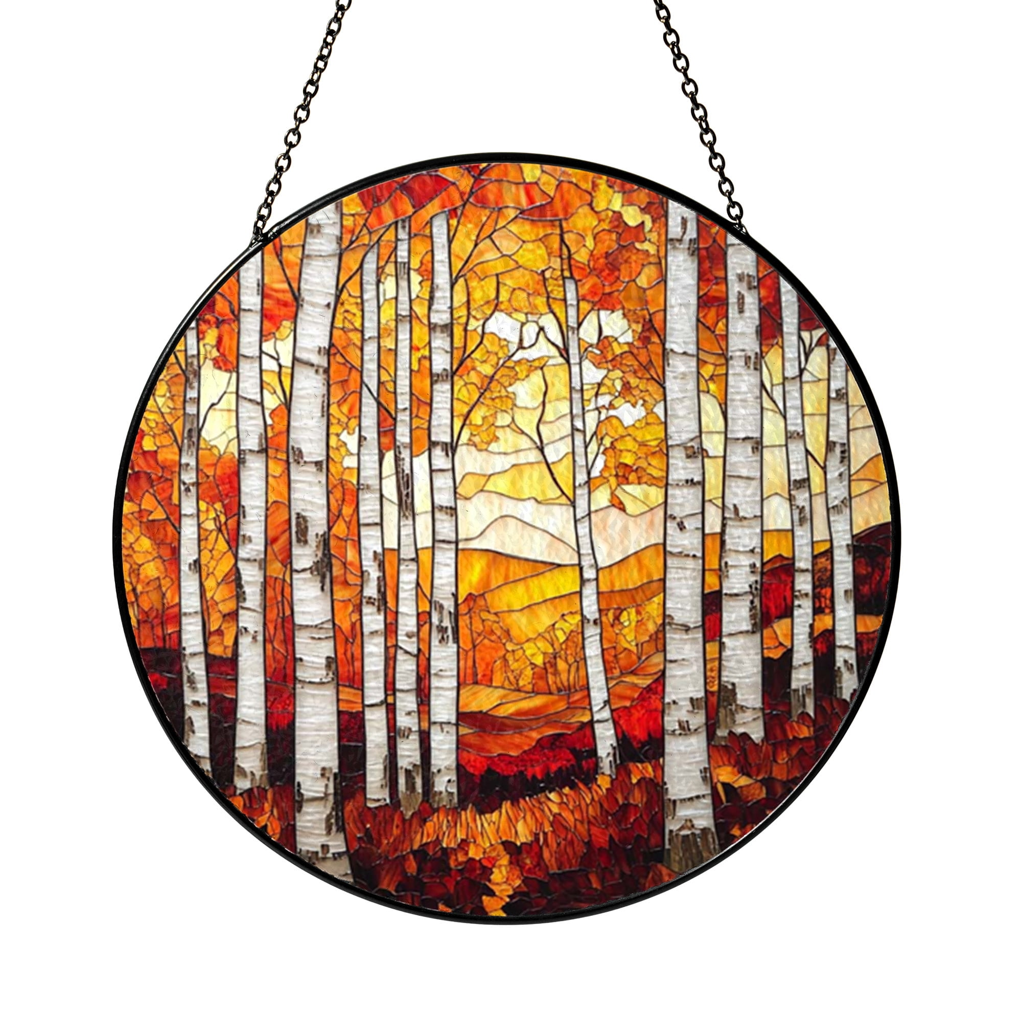 Autumn Birch Tree Forest Glass Suncatcher Window Hanging, Warm Fall ...