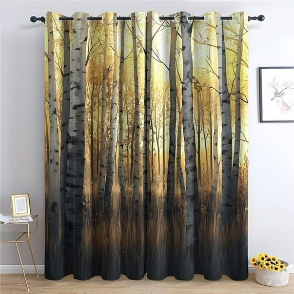 Autumn Birch Tree Patterned Blackout Curtains For Bedroom, Living Room ...