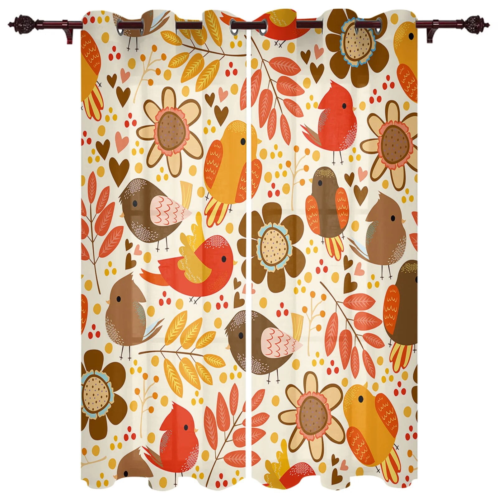 Autumn Bird Leaves Yellow Window Curtain Living Room European Luxury ...