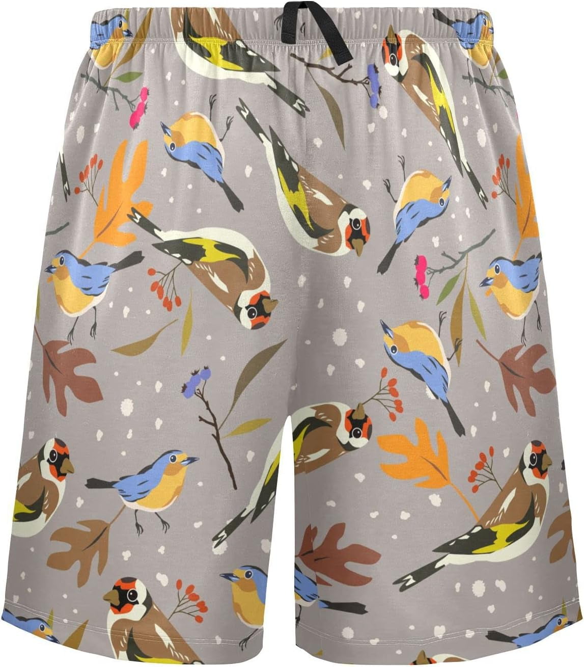 Autumn Bird Pattern Goldfinch Robin Berry Plant Mens Pajama Pants ...