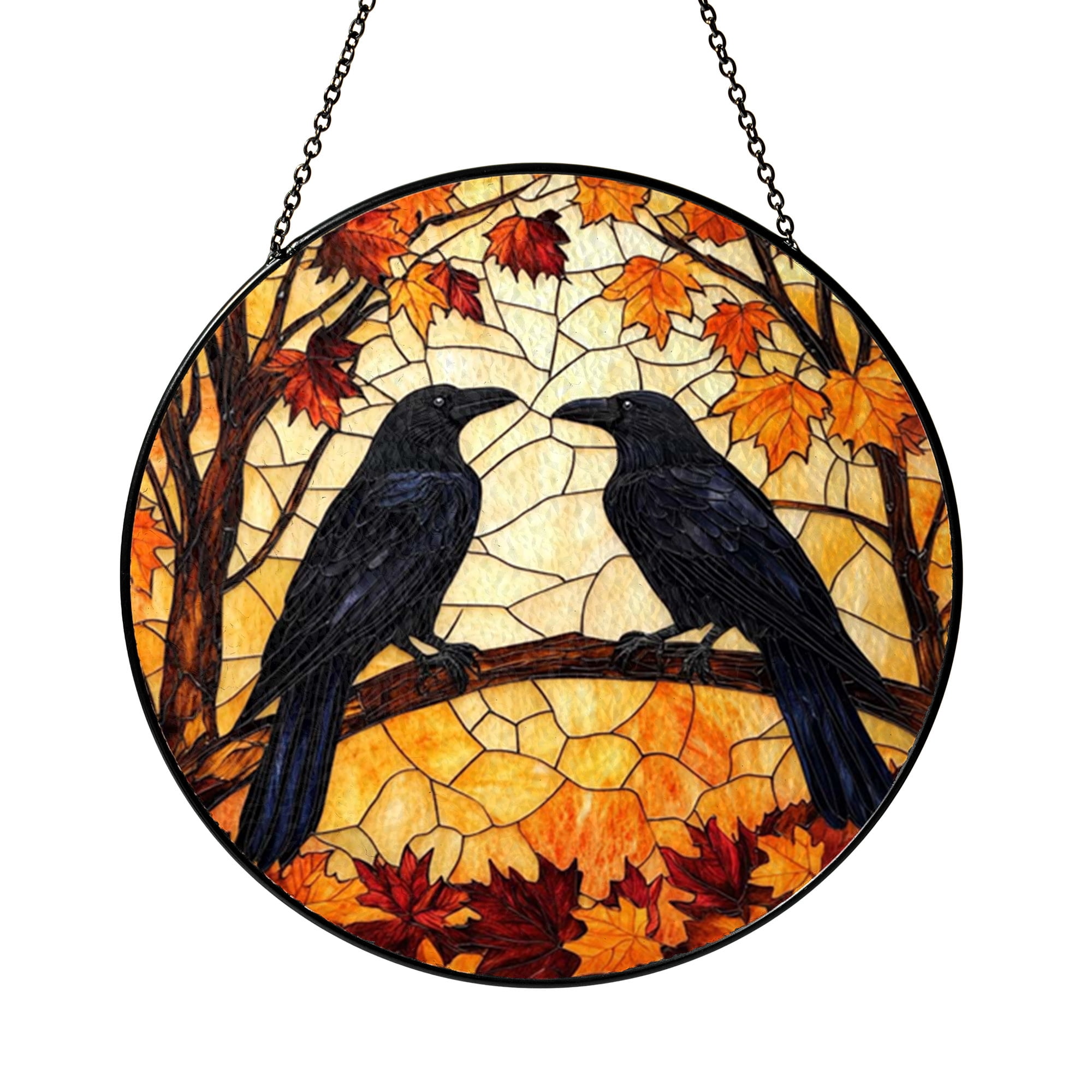 Autumn Bird Scene Stained Glass Suncatcher Window Decor, Fall Nature ...