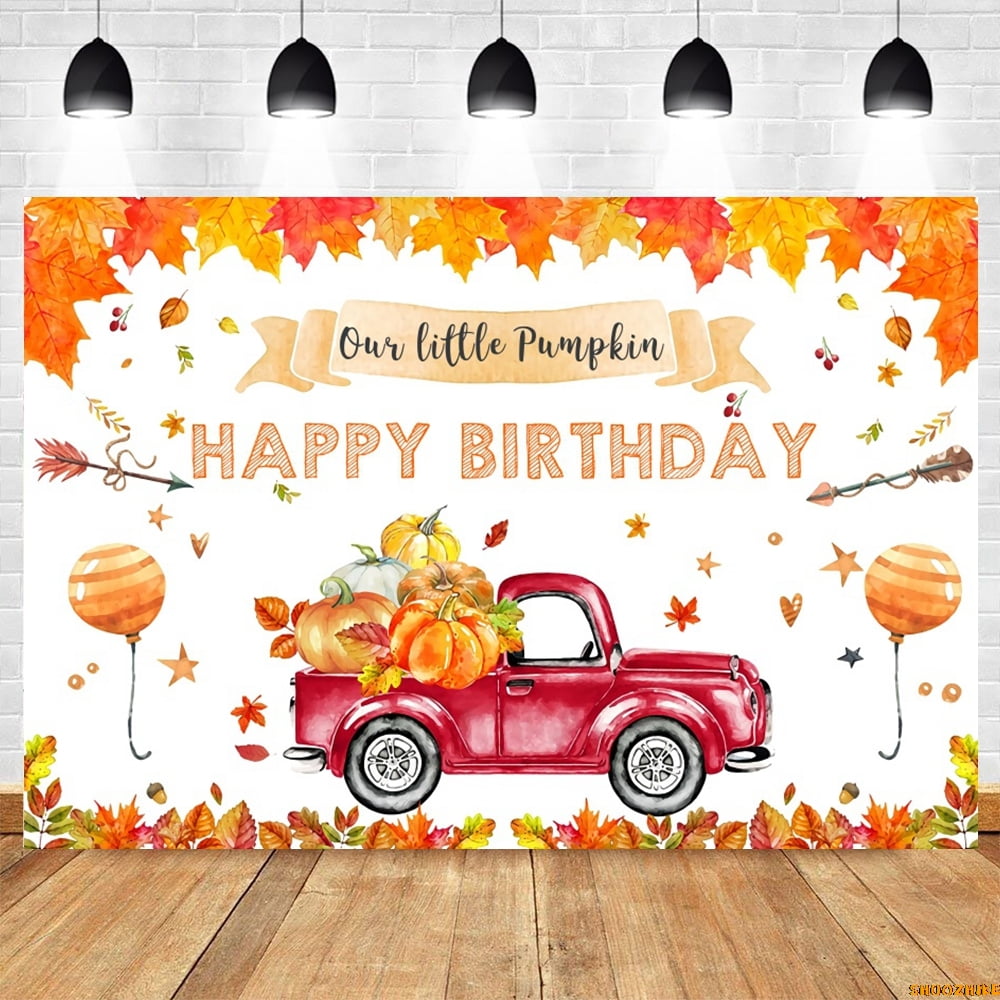 Autumn Birthday Party Backdrop Flower Pumpkins Pickup Truck Car Baby ...