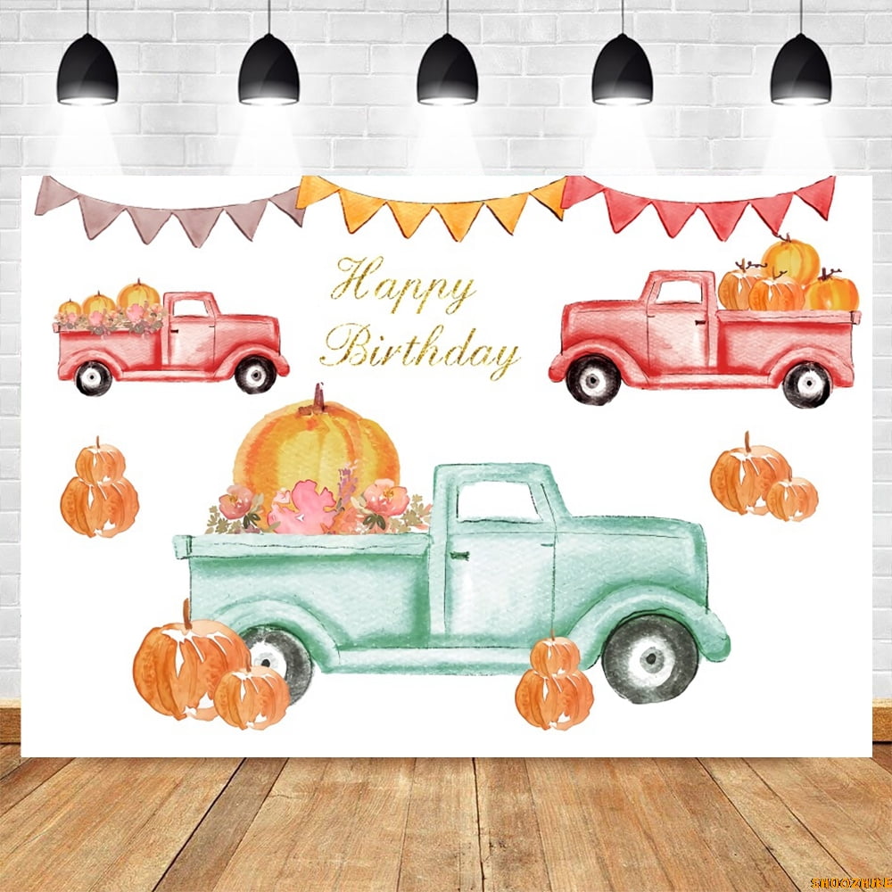 Autumn Birthday Party Backdrop Flower Pumpkins Pickup Truck Car Baby ...