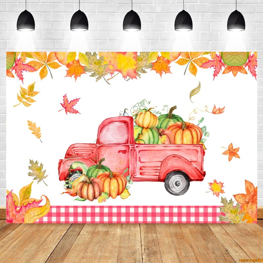 Autumn Birthday Party Backdrop Flower Pumpkins Pickup Truck Car Baby Shower Kid Portrait ...