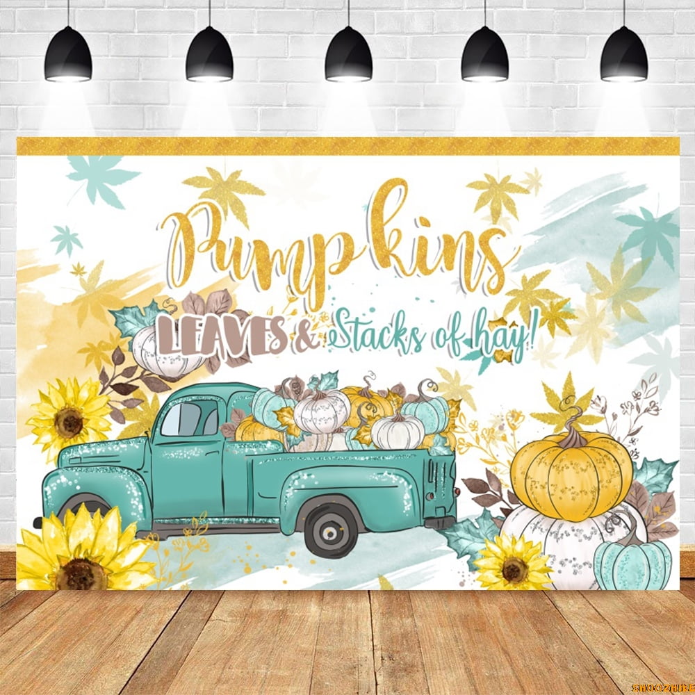Autumn Birthday Party Backdrop Flower Pumpkins Pickup Truck Car Baby ...