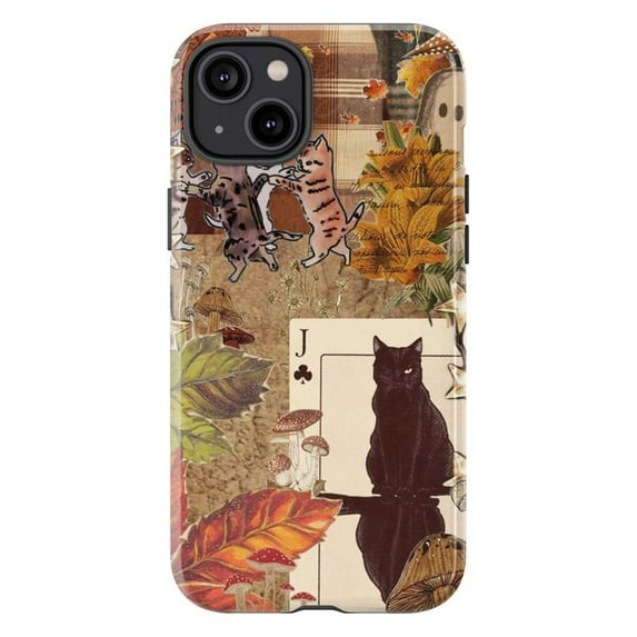 Autumn Black Cat Tarot Phone Case, Vintage Fall Leaves & Dancing ...