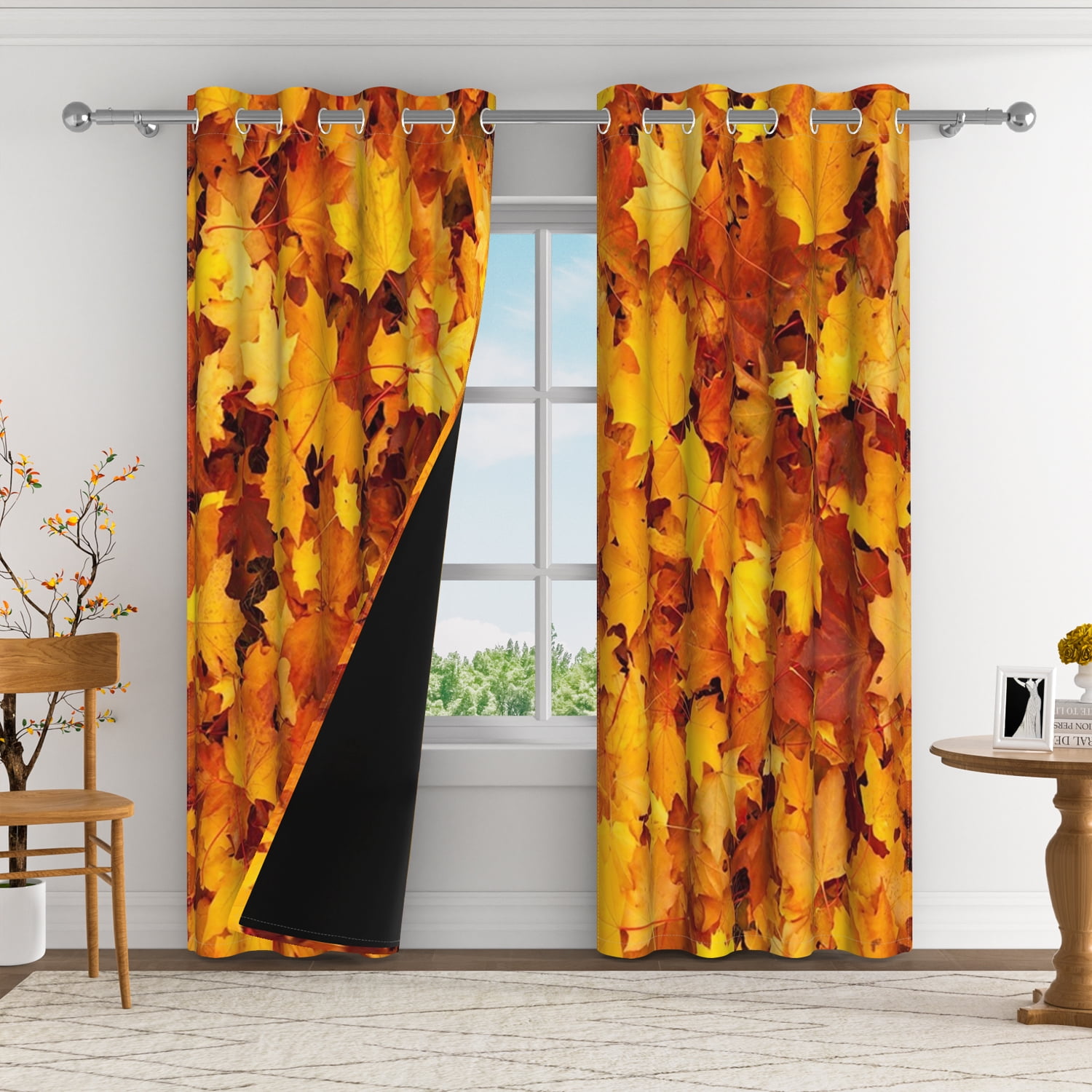 Autumn Blackout Curtains, Fall Maple Leaves Thermal Insulated Room ...