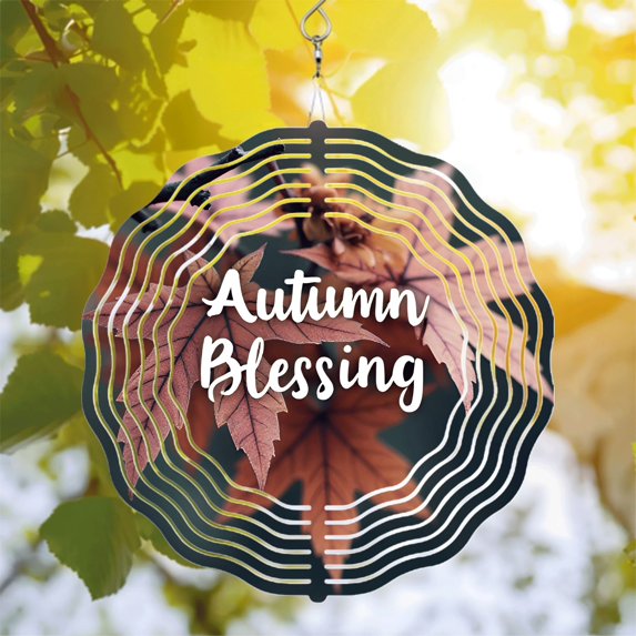 Autumn Blessing Metal Wind Spinner & Chime - Concentric Wavy Lines with ...