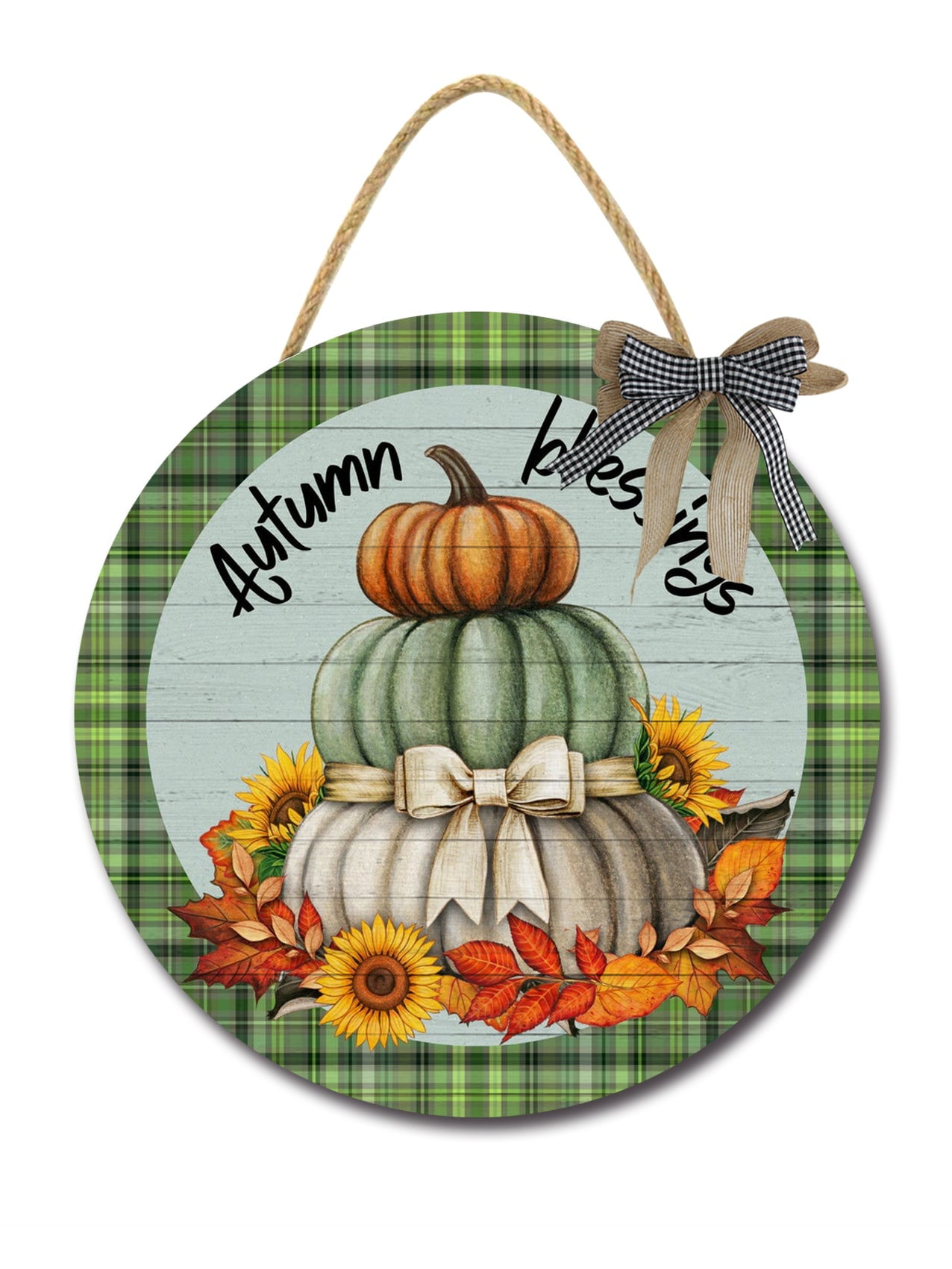 Autumn Blessings Sign Front for Door Decoration, 11 in Round Wood ...