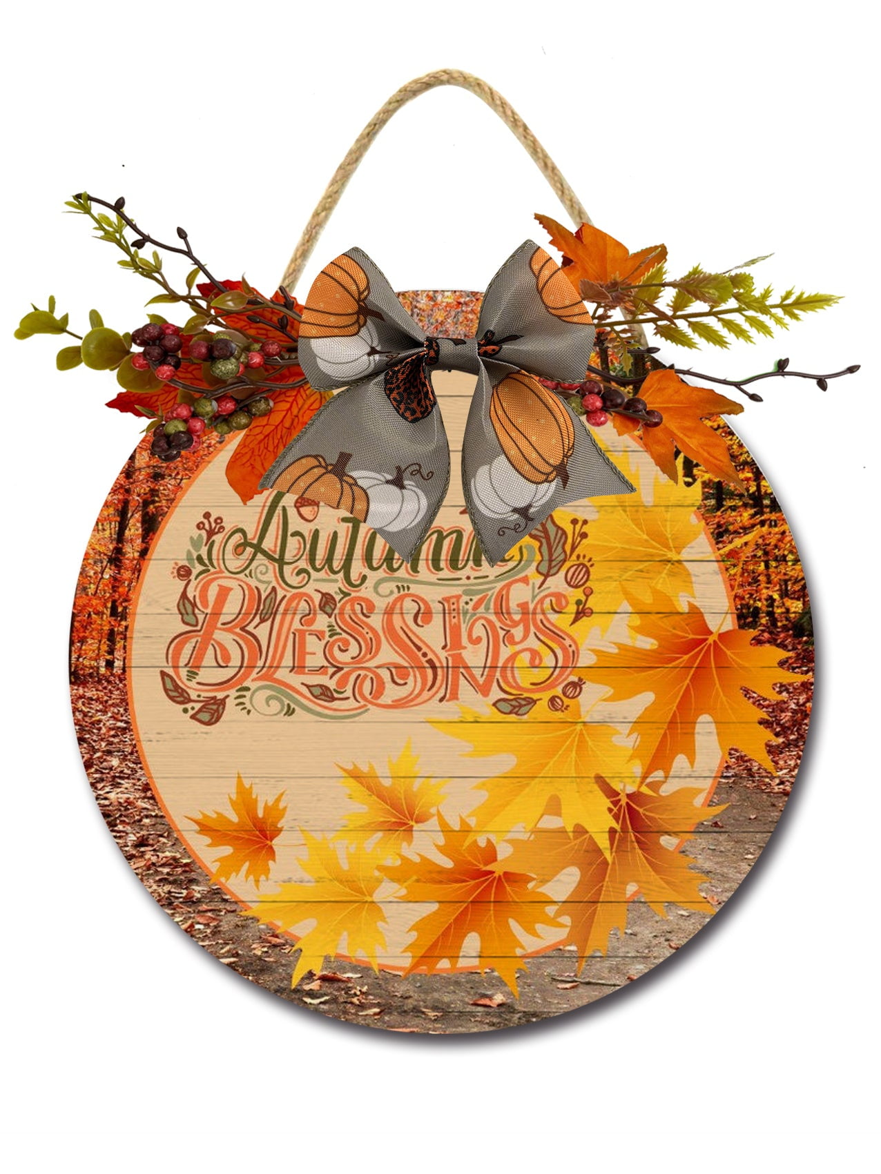 Autumn Blessings Sign Front for Door Decoration, 12 in Round Wood ...