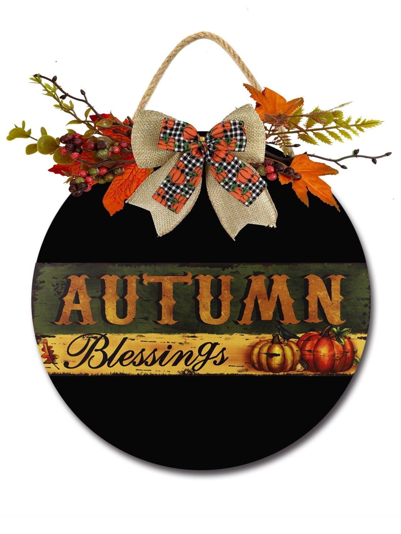 Autumn Blessings Sign Front Door Porch Decorations, Round Rustic Wood ...
