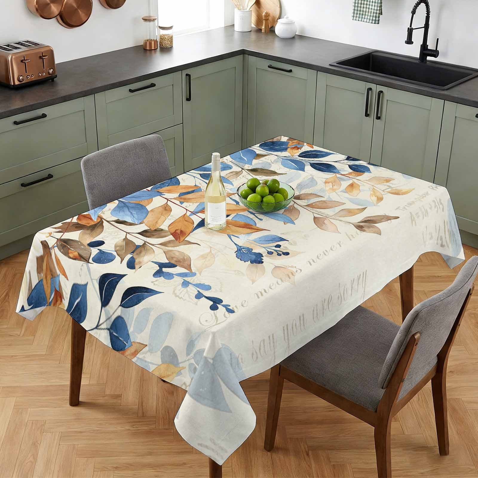 Autumn Blue Eucalyptus Leaves Watercolor Table Cloth 52x70in ...