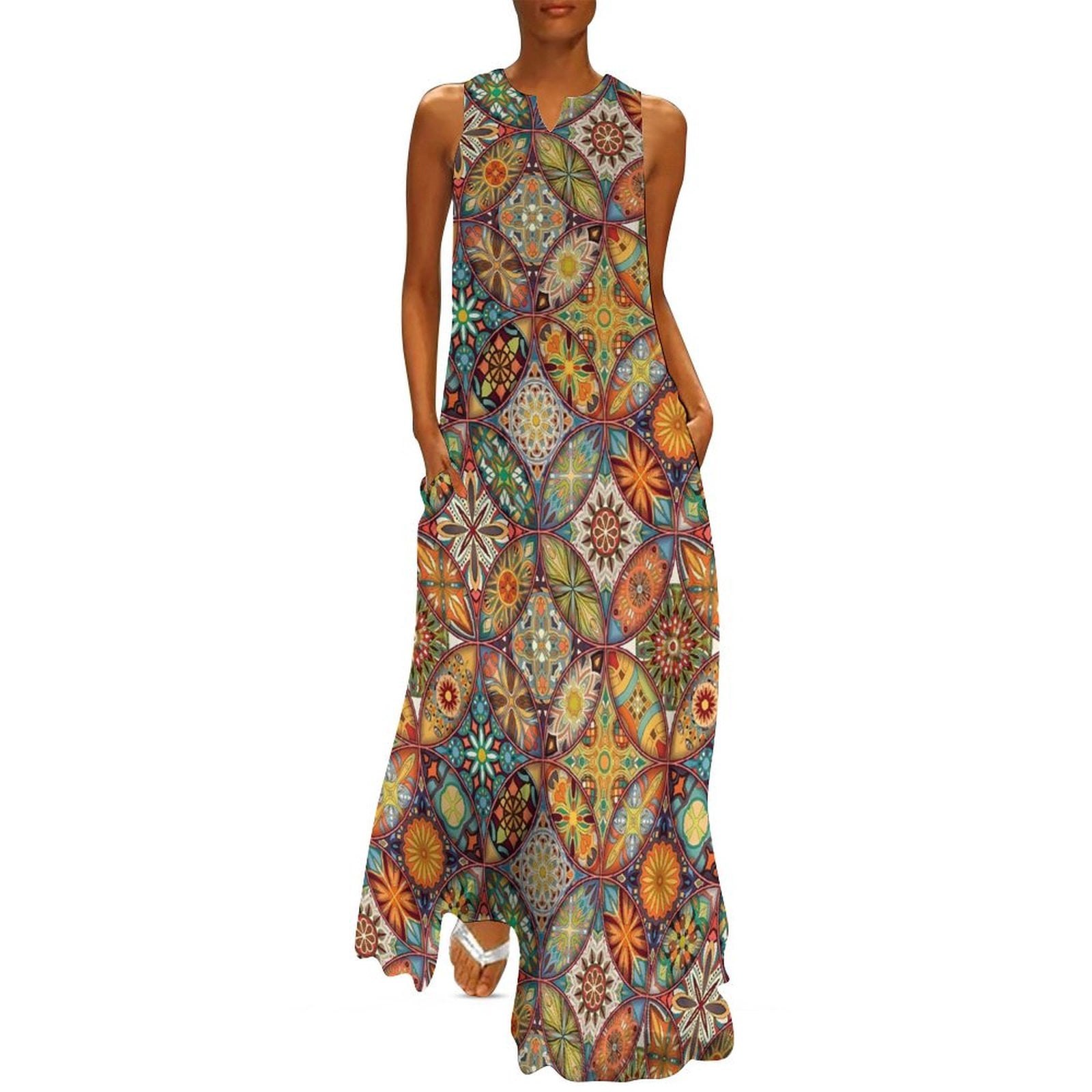 Autumn Boho Floral Dress Flowers Print Vintage Maxi Dress Street ...