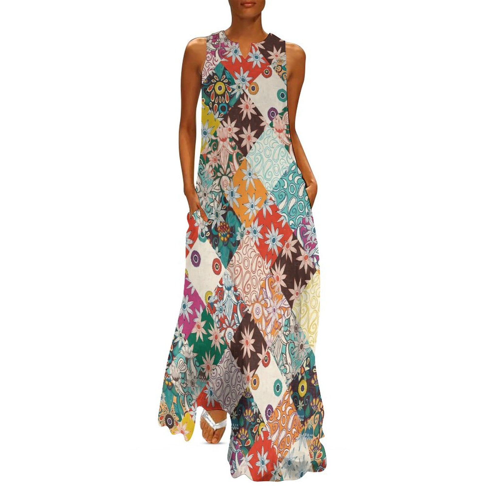 Autumn Boho Floral Dress Flowers Print Vintage Maxi Dress Street ...
