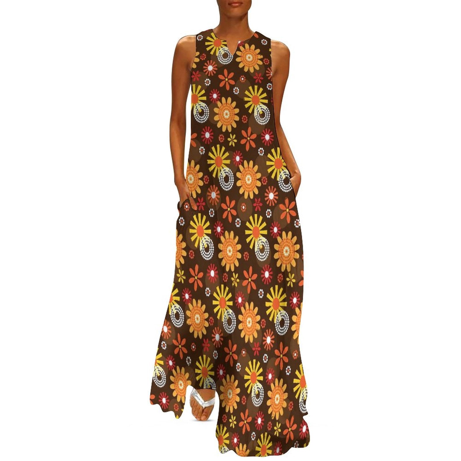 Autumn Boho Floral Dress Flowers Print Vintage Maxi Dress Street ...