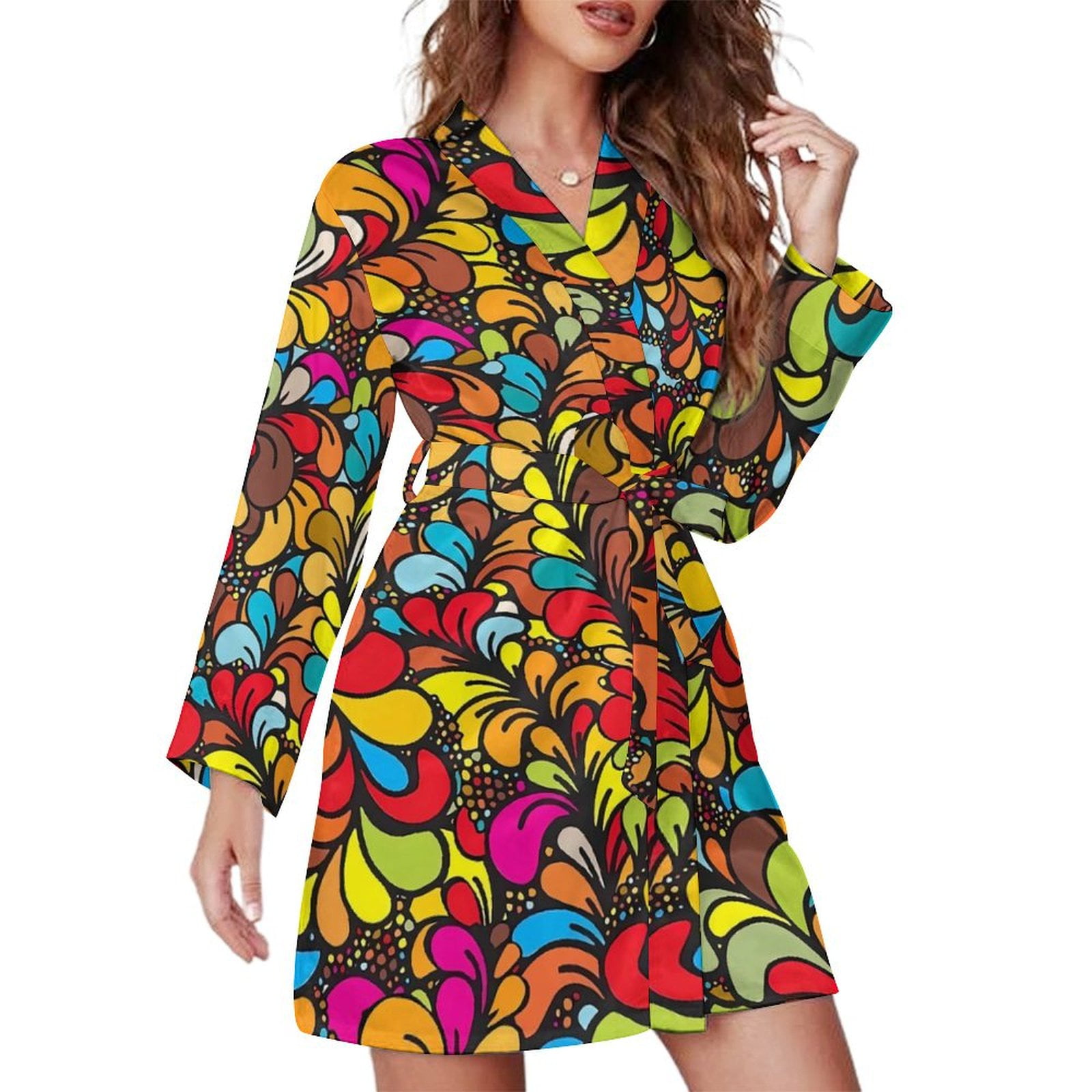 Autumn Boho Floral Pajama Robe Female Flowers Print Bedroom Bathrobe ...