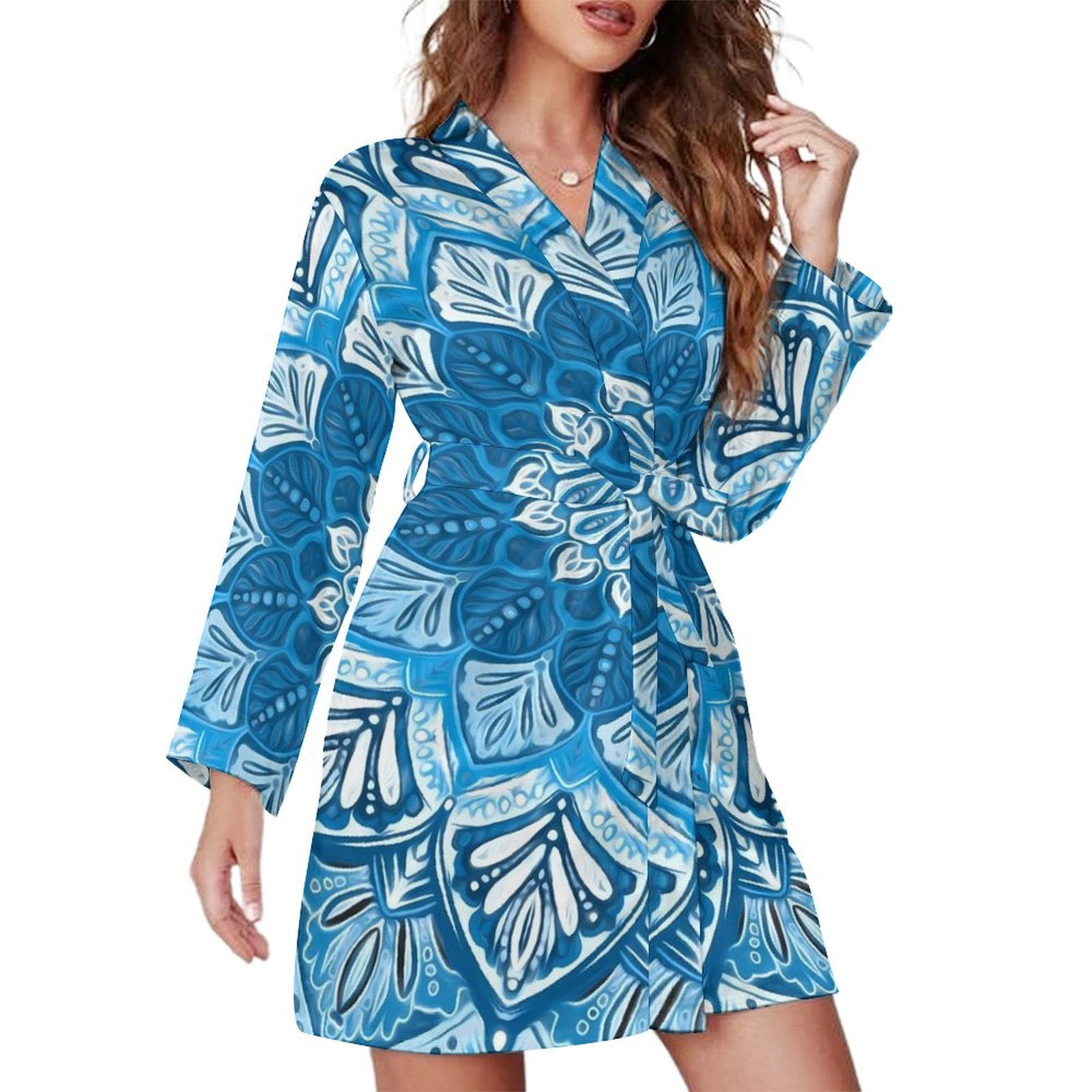 Autumn Boho Floral Pajama Robe Female Flowers Print Bedroom Bathrobe ...