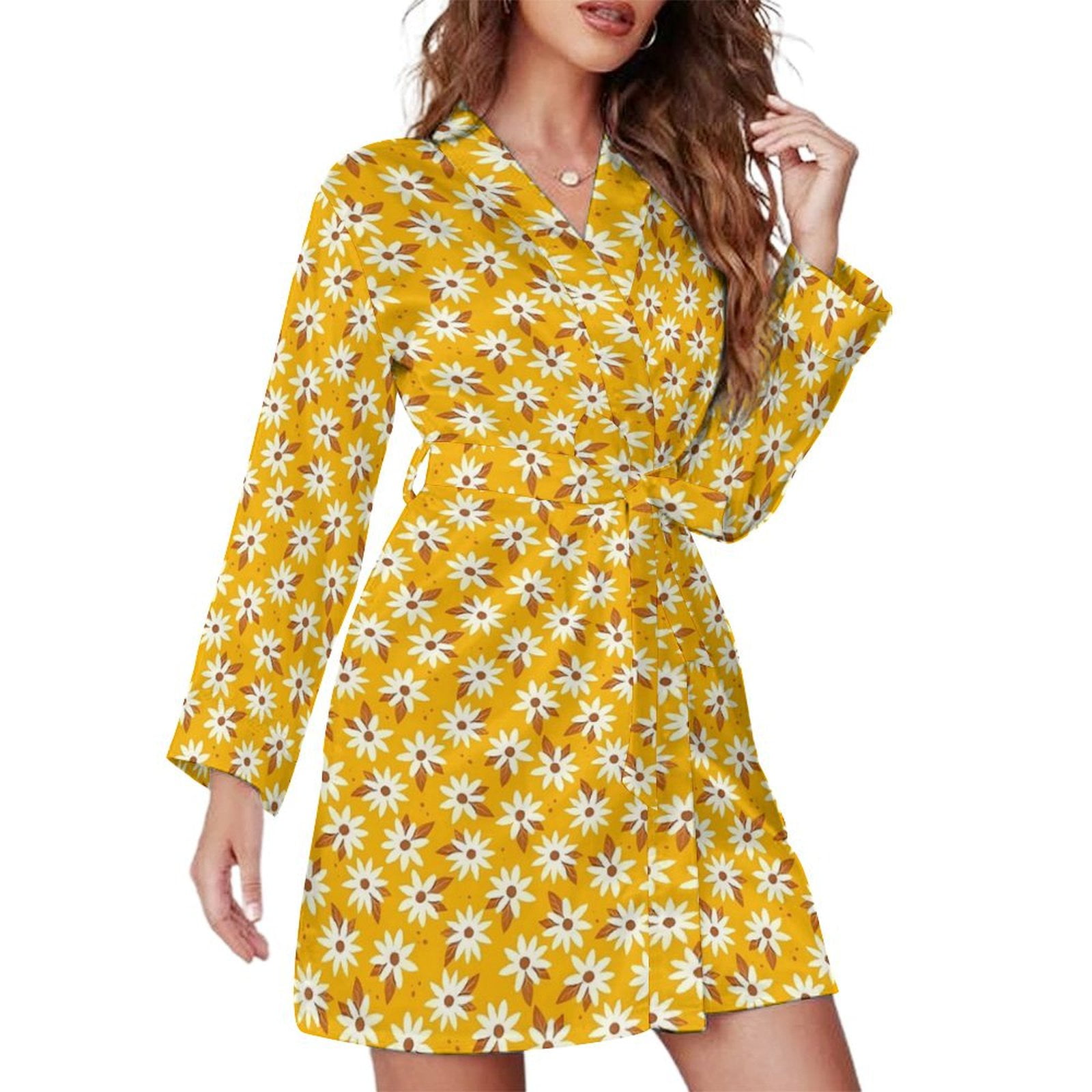 Autumn Boho Floral Pajama Robe Female Flowers Print Bedroom Bathrobe ...