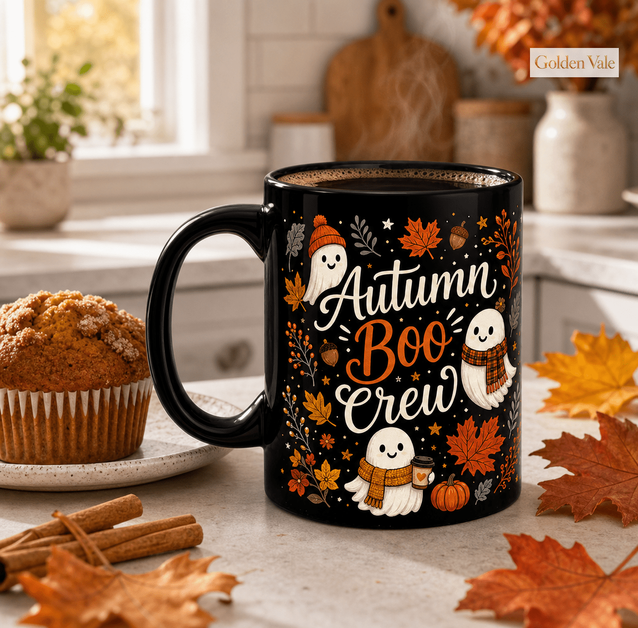 Autumn Boo Crew Mug, Cute Ghost Fall Coffee Cup for Halloween Season ...
