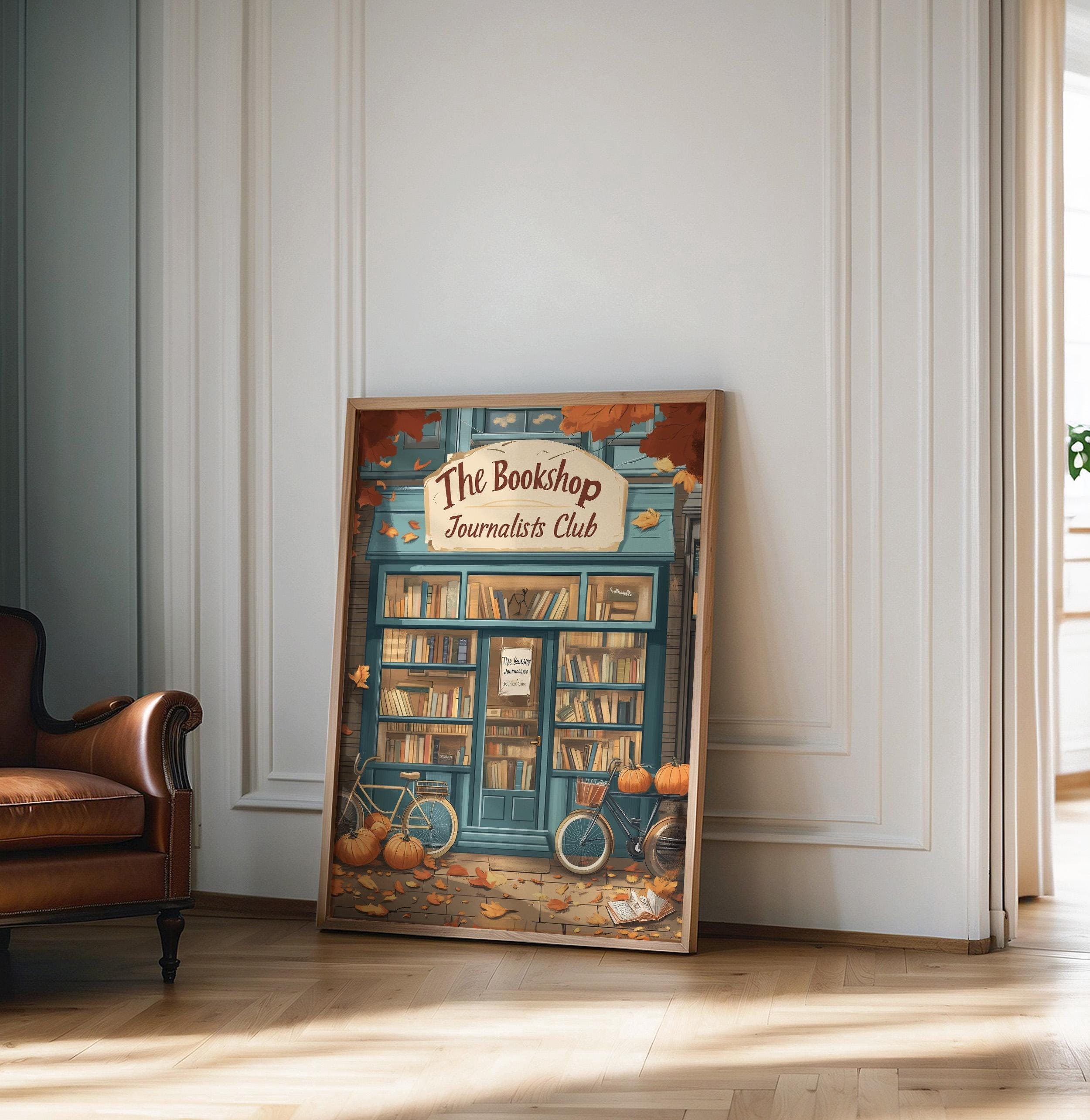 Autumn Bookshop Poster Fall Wall Art Poster Pumpkin Spice Print Cottage ...
